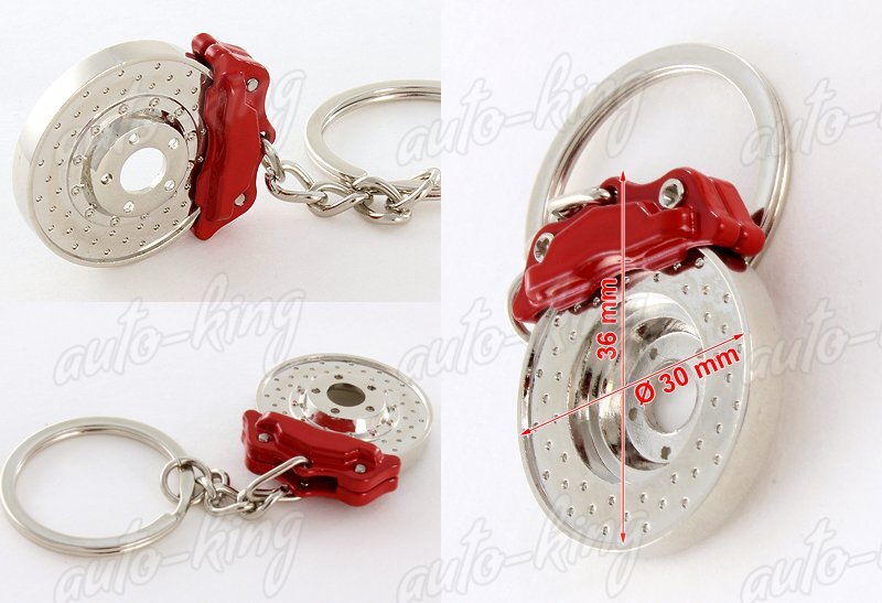 JDM MINIATURE SPINNING METAL BRAKE DISC RED CALIPER STYLE KEY CHAIN ...