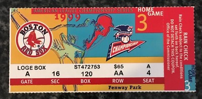 1999 ALCS Game 5 Ticket Boston Red Sox Vs New York Yankees Fenway Park ...