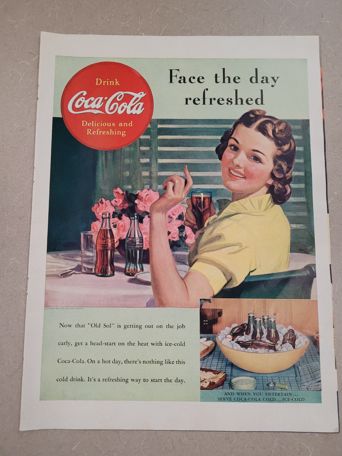 1939 VTG ORIG Coke Coca Cola Soda Magazine Ad Face The Day Refreshed ...