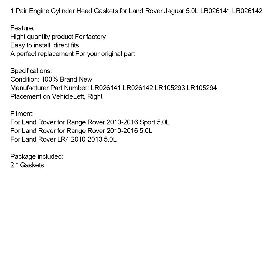 1 Pair Engine Cylinder Head Gaskets for Land Rover Jaguar 5.0L LR026141 ...