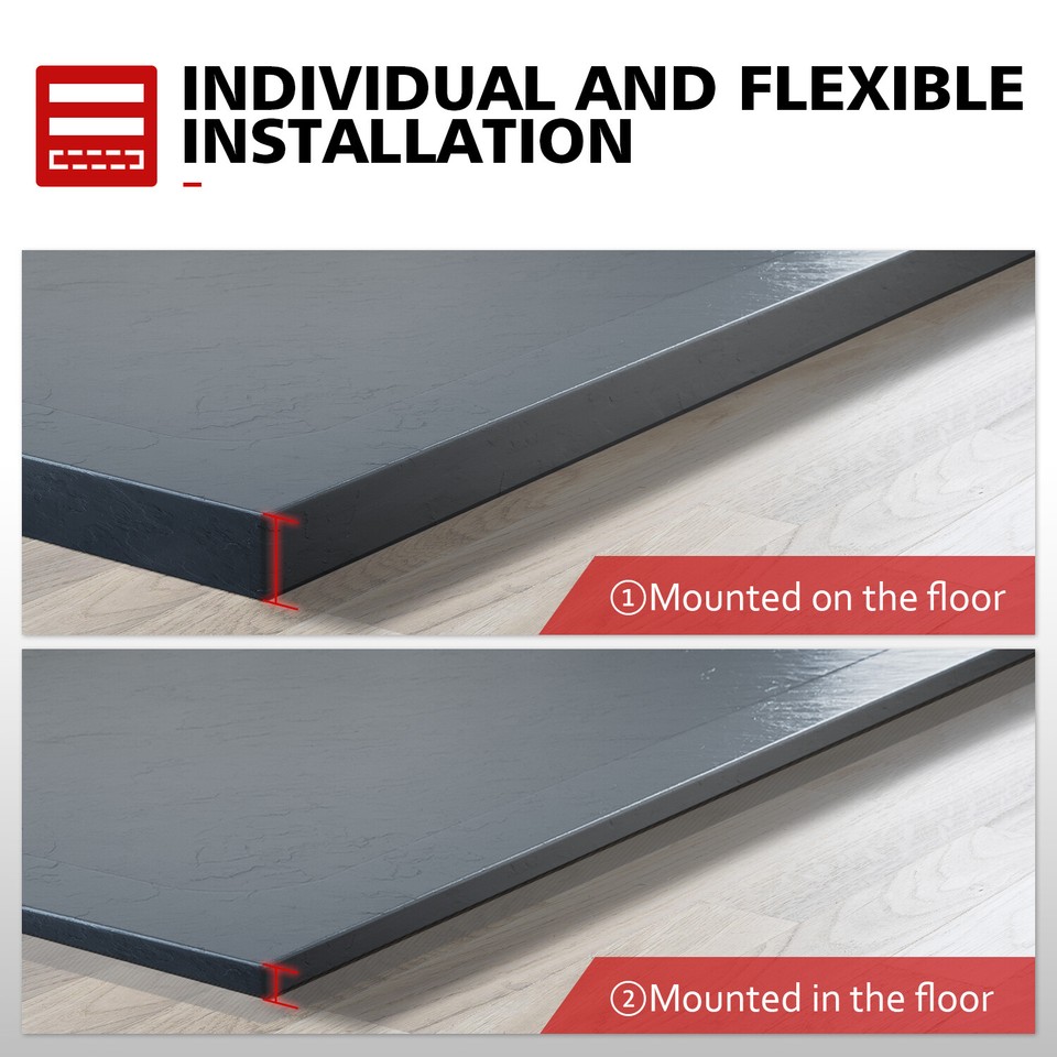 Square Shower Tray Grey Slimline Non-slip Stone Resin Slate textured ...