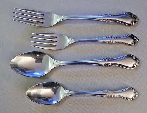 Grace Stainless Japan Breton Rose Dinner & Salad Fork Soup Spoon ...