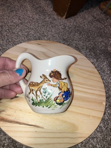 McCoy Pottery Small Pitcher Girl Feeding Deer USA Vintage Excellent ...
