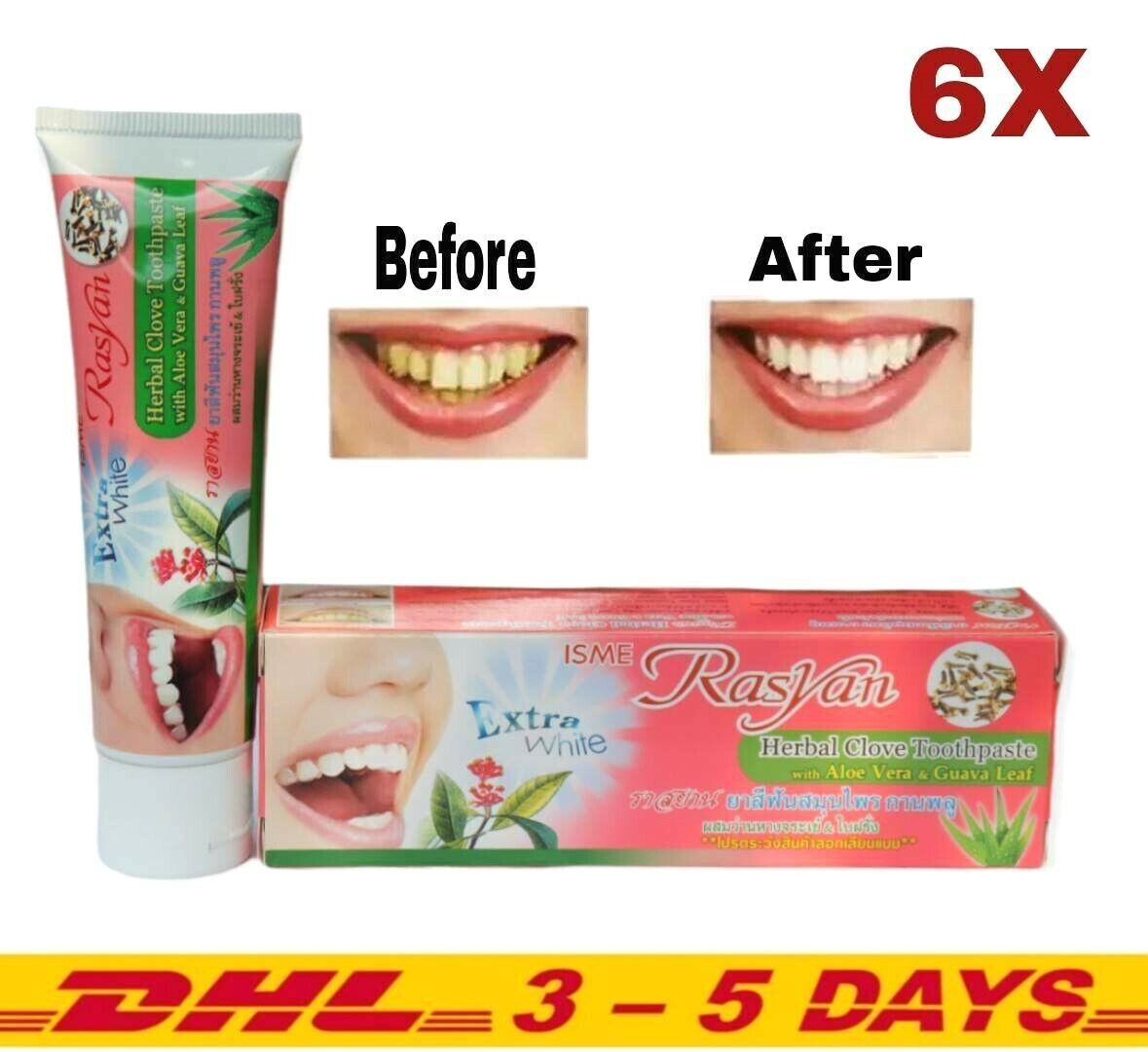 6X 100g.ISME RASYAN Toothpaste Whitening Thai Herbal Clove Aloe vera ...