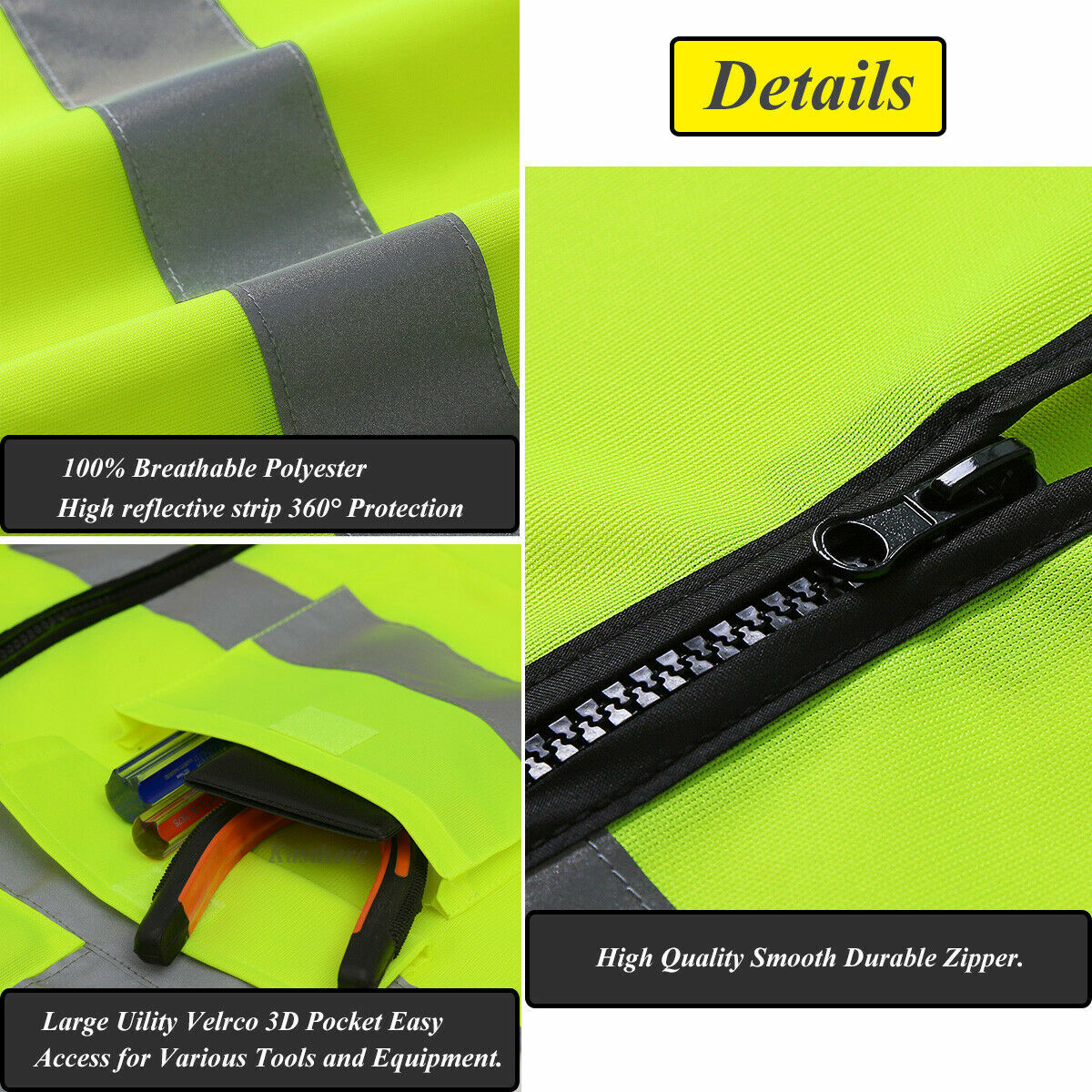 Neon Security Safety Vest High Visibility Reflective Stripes Orange ...