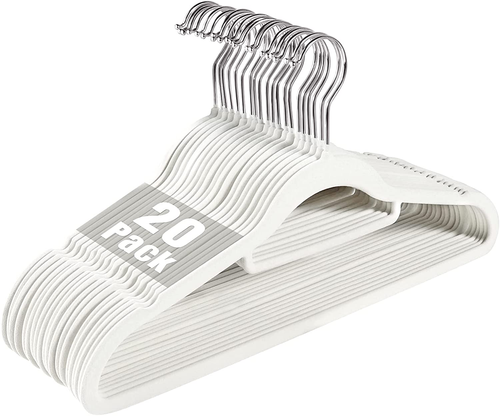 Velvet Clothing Hangers Slim Stackable Non-Slip White Suit Hanger Space ...