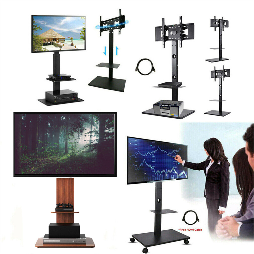 Rolling Trolley TV Stand Height Adjustable Mount Bracket for 32"-70 ...