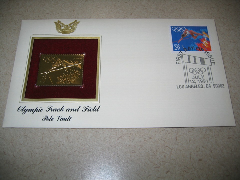 1991 Olympic Game Track Field Pole Vault replica Gold Stamp FDI FDC ...