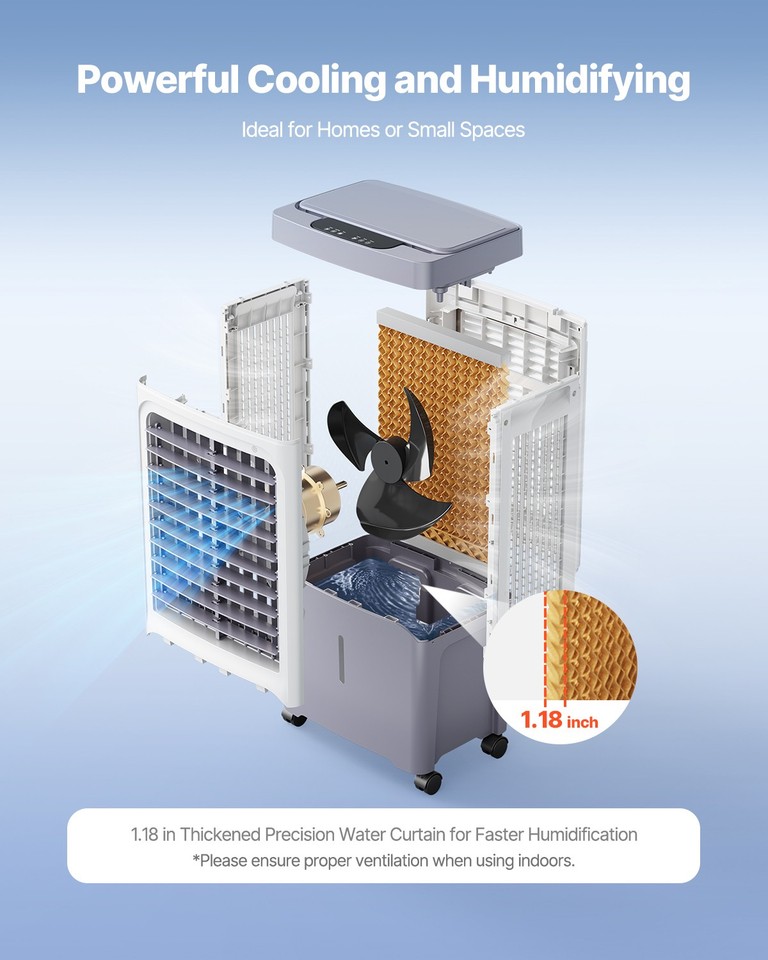 Uimoso 3-in-1 Evaporative Cooler Swamp 1800 CFM 6.8 Gal Air Humidifier ...