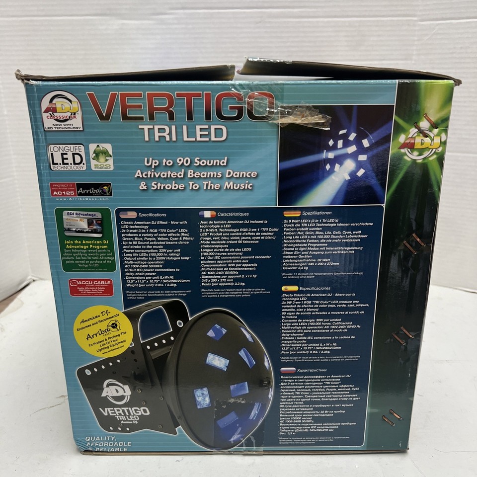 AMERICAN DJ - ADJ VERTIGO TRI LED - SOUND ACTIVATED DJ LIGHT - OPEN BOX ...