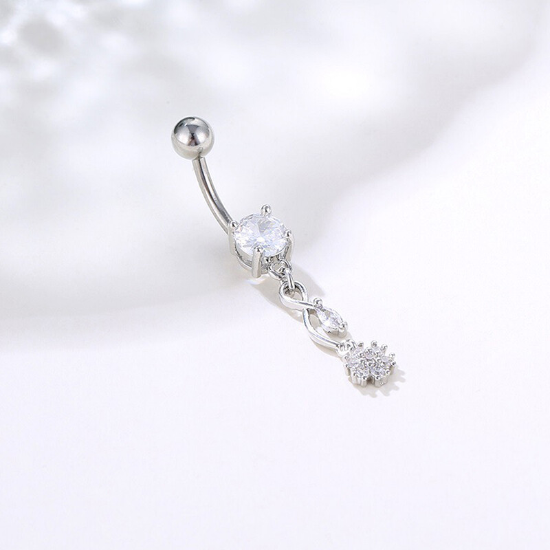 Simple Trendy Shiny Zircon Pendant Belly Button Rings Flower Dangle ...