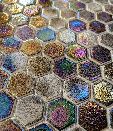 Sample Midnight Blue Hexagon Iridescent Glass Mosaic Tile | eBay