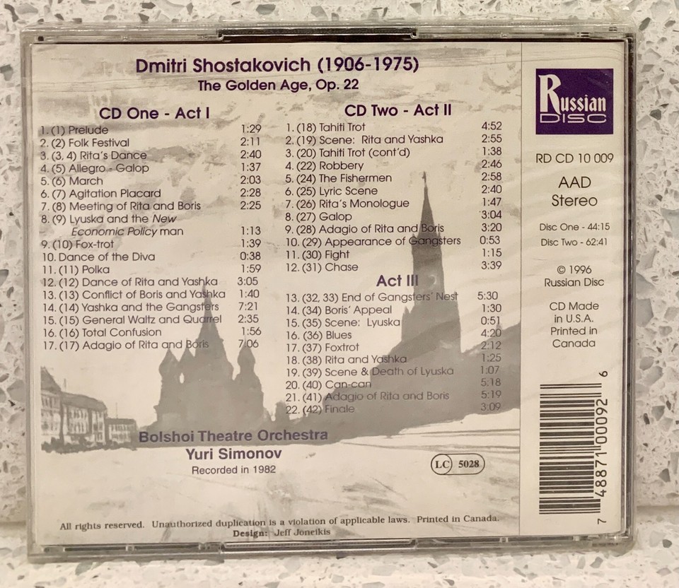 SHOSTAKOVICH The Golden age (CD, Russian Disc) SIMONOV Bolshoi Theatre ...