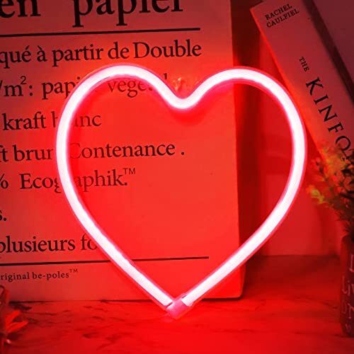 Heart Neon Signs Valentine’s Day Lights, Love LED Signs USB/Battery Red ...