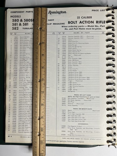1983 Remington 580 581 582 Bolt Action Rifle Schematic Parts List RF3-4 ...