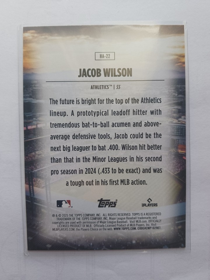2025 Topps JACOB WILSON ROOKIE Home Field Advantage Athletics HA-22 | eBay