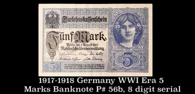 1917 German 5 Mark Banknote. German Paper Money WW1, Looks AU? | eBay