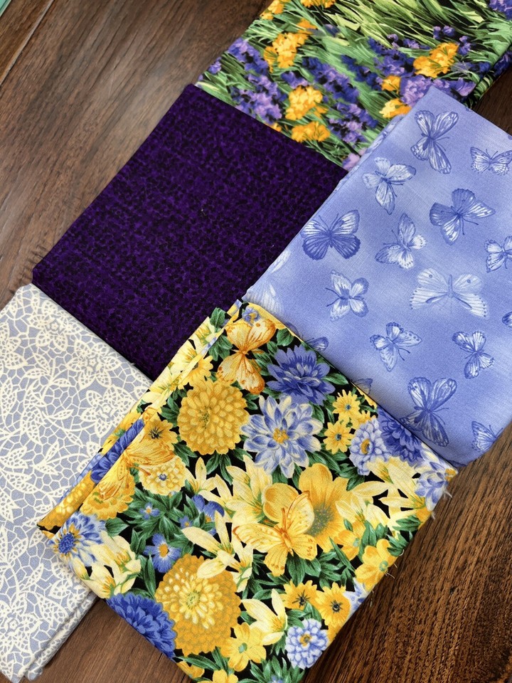 Lot Of 5 Half Yards - Cotton Fabric Bundle - Purple MODA, Yellow ...