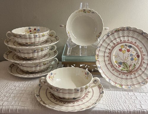 Copeland Spode Cowslip Cream Soup Bowls And Saucers EUC 50s | eBay