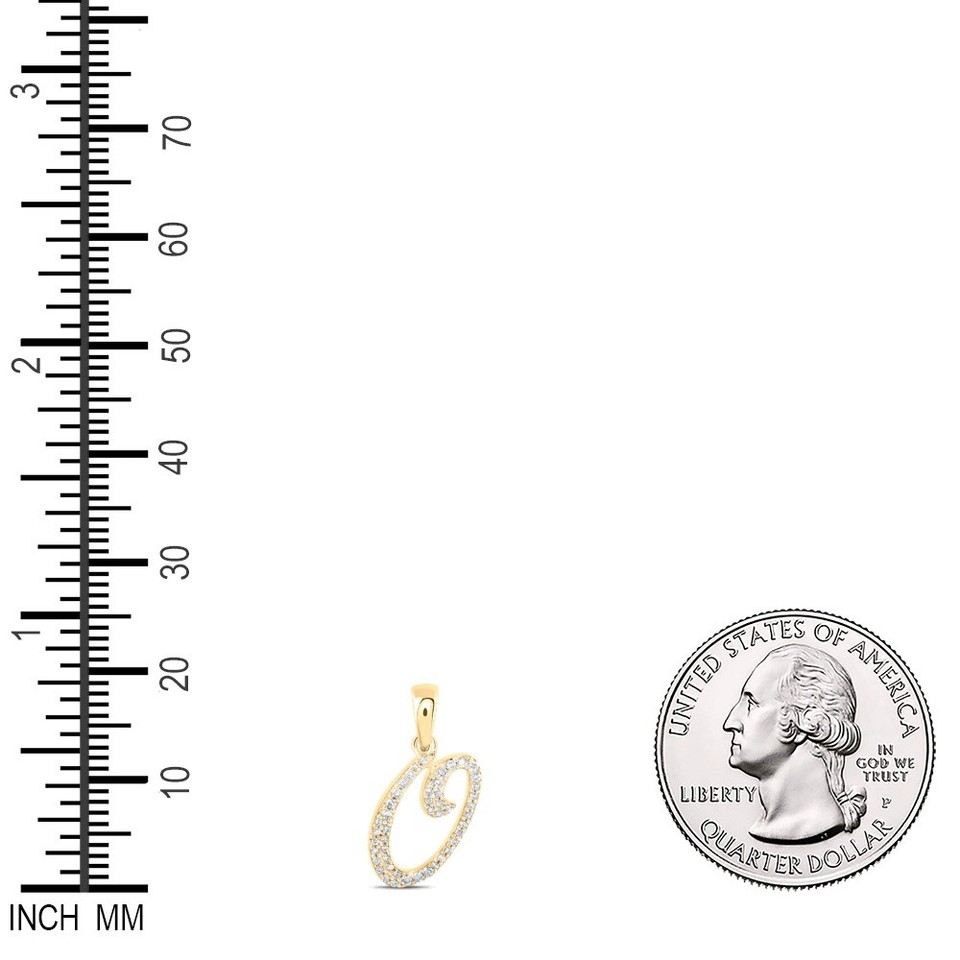 0.12 Ctw Natural Diamond Cursive Initial Letter O Pendant 10k Yellow ...