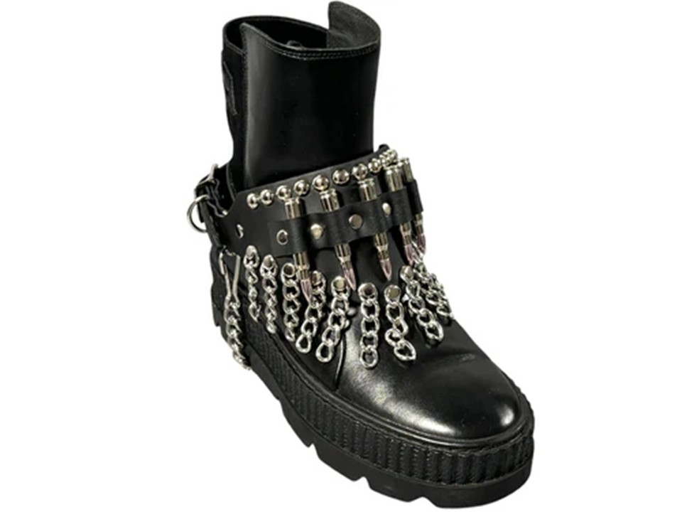 Black Leather Boot Strap w/ Bullets Chains Studded Punk Rock Metal ...