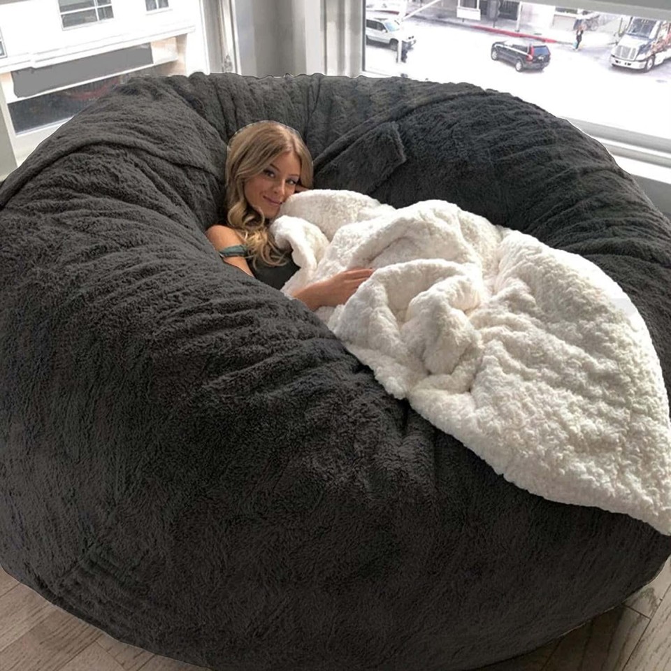 7FT Giant Bean Bag Sofa Living Room Chair Memory Soft Protect Cover No ...