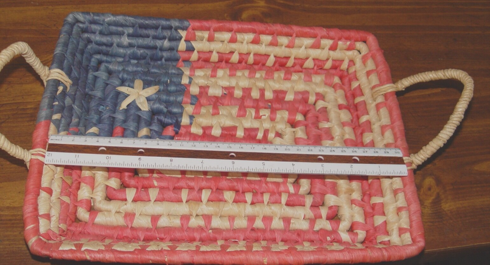 Straw Basket Tray w/Handles Patriotic American Flag Design July 4th ...