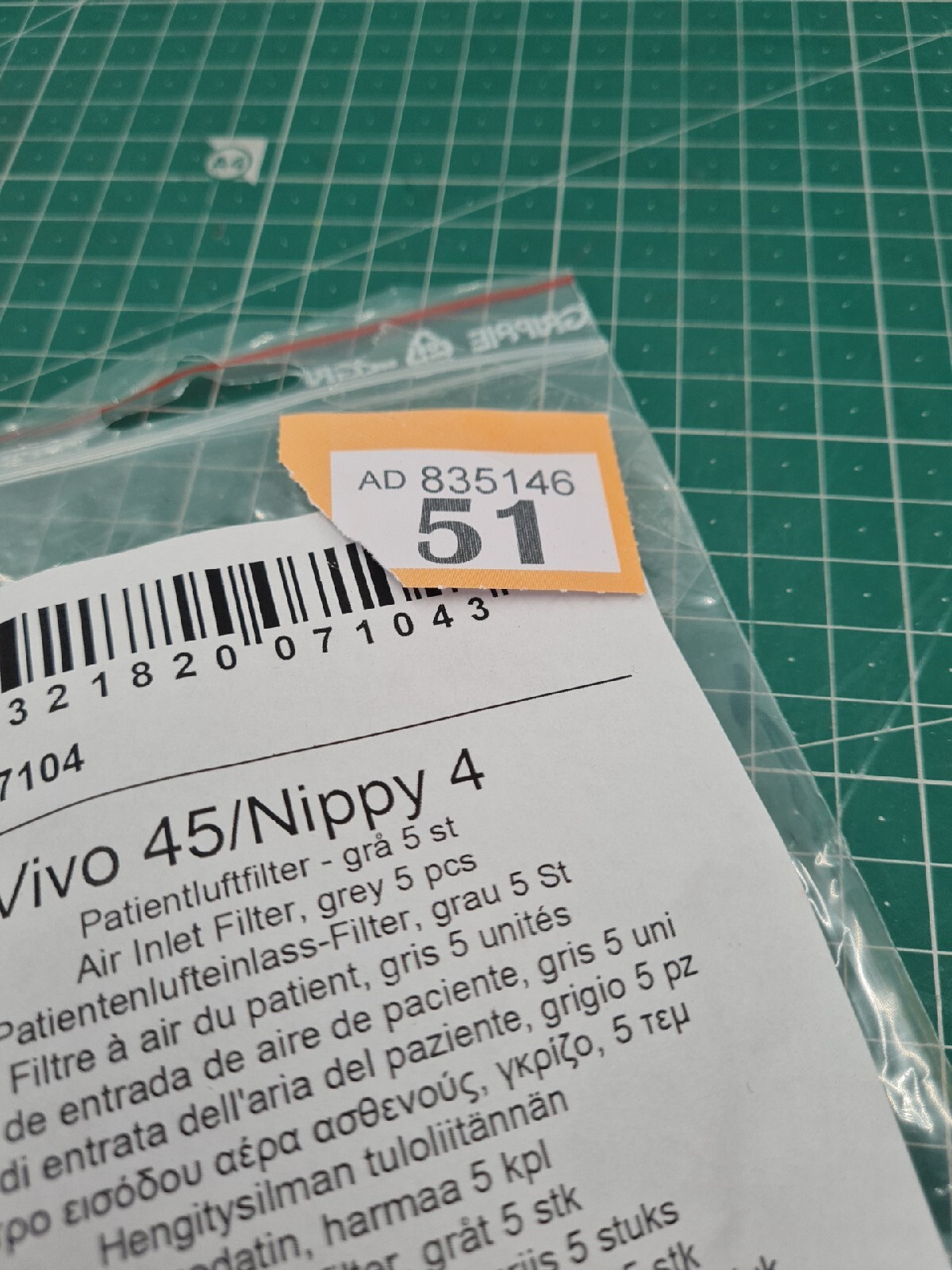 5x Air Inlet Filter NIPPY 4 NIPPY 4+ Vivo 45, Vivo 45 LS (Grey Coarse ...