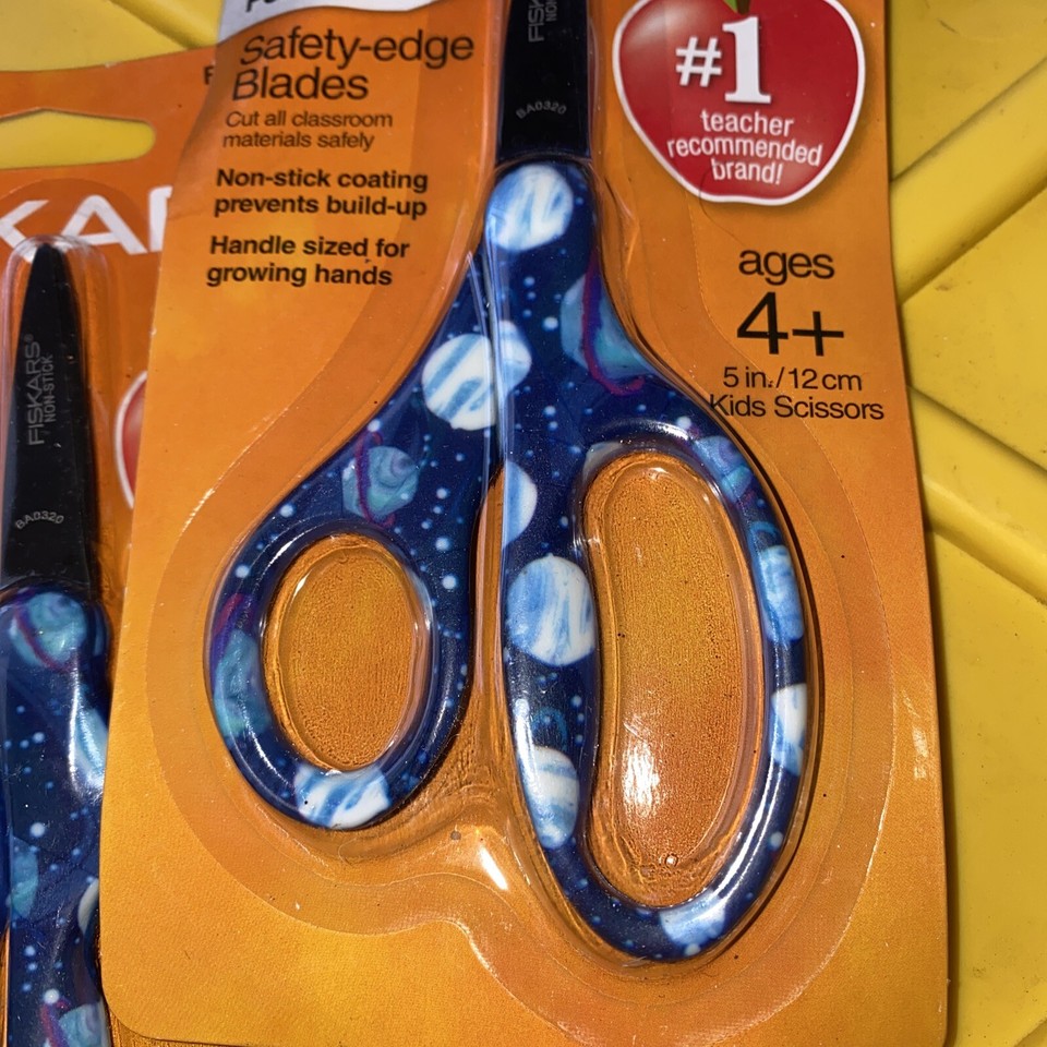 3 FISKARS SCHOOL SCISSORS SPACE / PLANET THEME Pointed Tip, Safety Edge ...