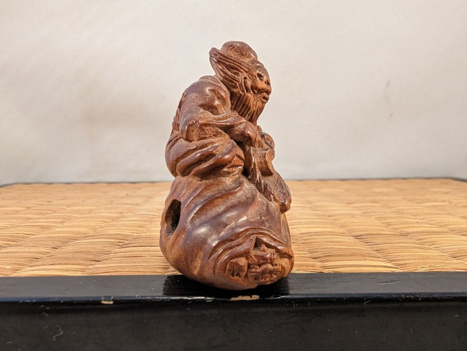 Japanese Antique Wood Netsuke Shoki Demon Queller & Oni signed Shugetsu ...