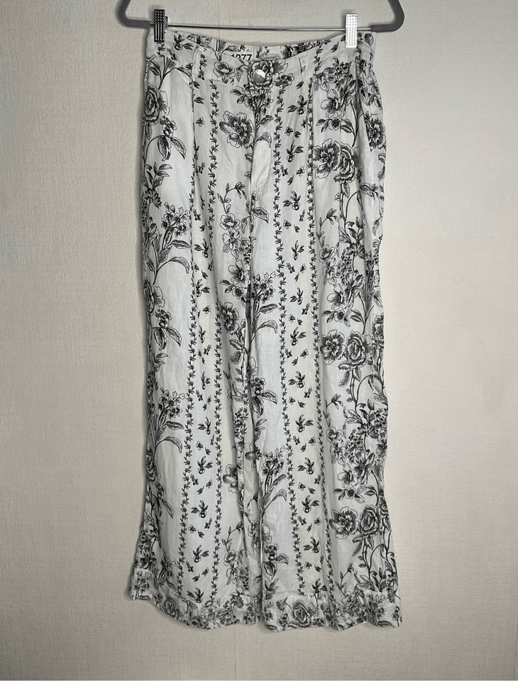 Joie Linen Pants Women’s Size M Floral Print 100% Linen Wide Leg Pull ...