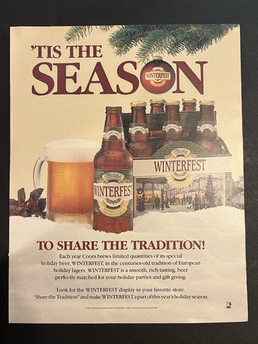 Vtg 1990s AD-Coors Winterfest Holiday Beer-To Share the Tradition ...