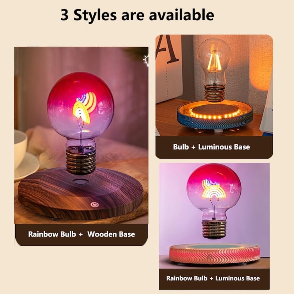 Levitating Light Bulb with Rainbow Magnetic Floating Light Bulb with ...