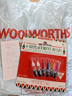 Vintage Deadstock Woolworths Xmas Light Bulbs with bag/receipt 80s New ...