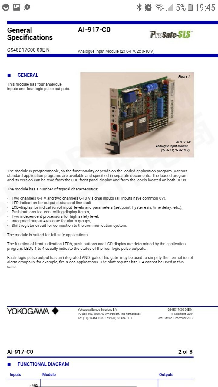 Yokogawa Prosafe SLS AI-917 SIS card | eBay UK