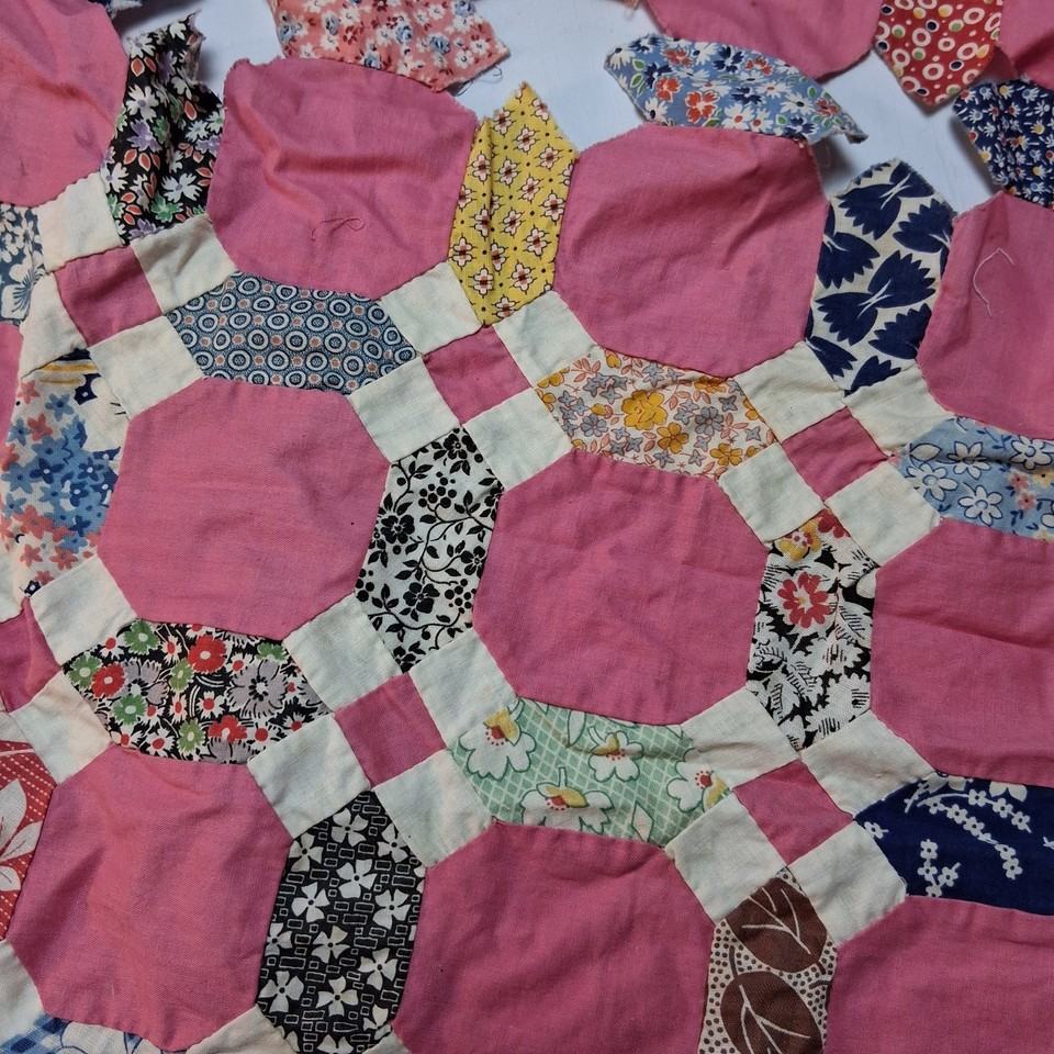 Antique Unfinished Quilt TOP (Project) Hand Pieced Patchwork 60”x 50 ...