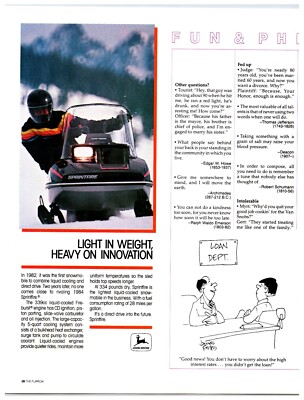 1984 John Deere Sprintfire Snowmobile - Original Print Ad (5x11 ...
