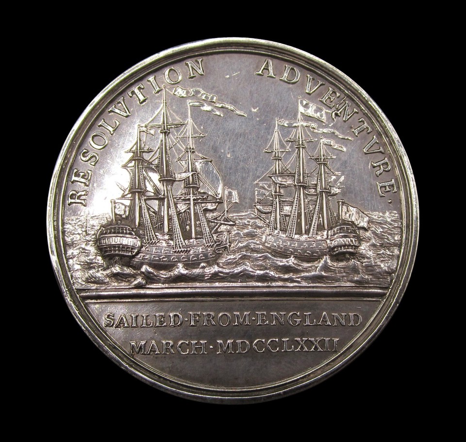 1772 CAPTAIN COOK'S RESOLUTION & ADVENTURE 43mm SILVER MEDAL & ARCTIC ...