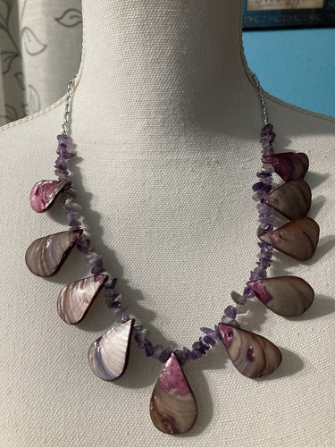 Handmade PAUA Shell Teardrop & Amethyst Chip Necklace NEW | eBay