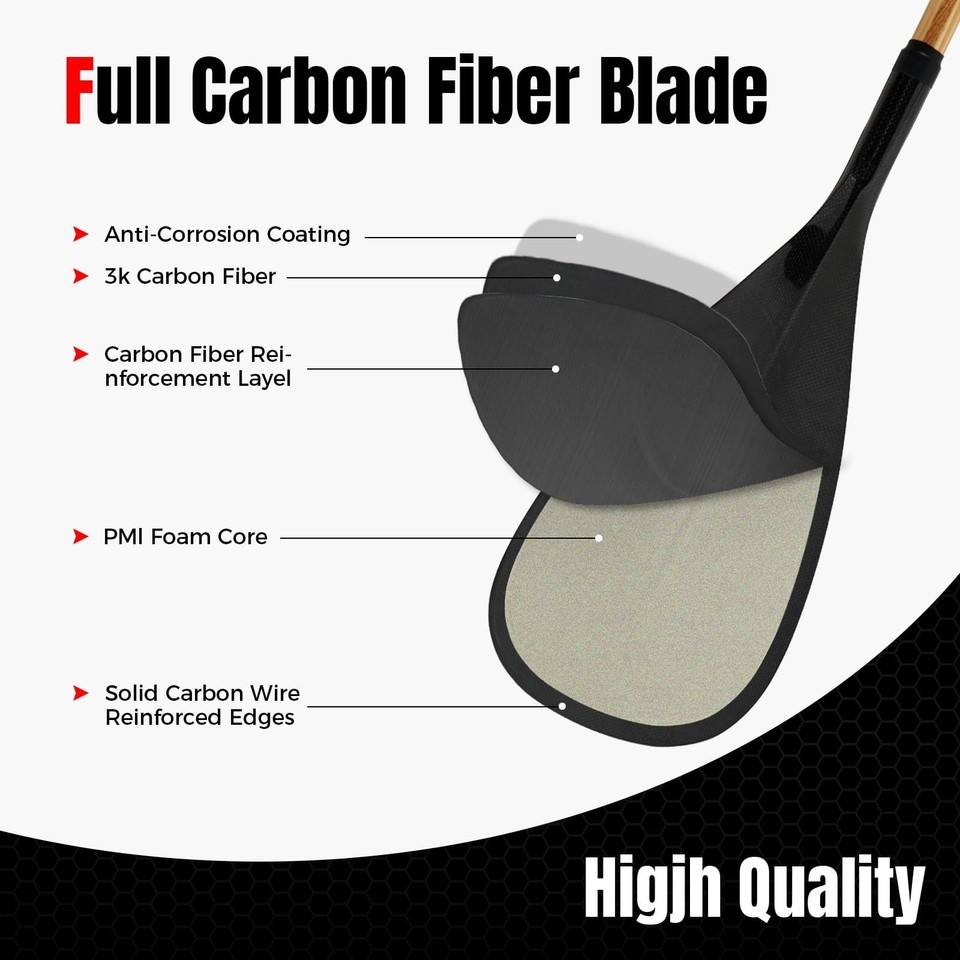 Hybrid Outrigger Canoe Paddle Wooden Shaft with Carbon Fiber Blade ...
