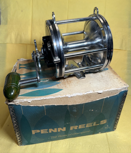 Black Penn Senator 6/0 114 Cleaned & Serviced Green Swirl Fishing Reel ...