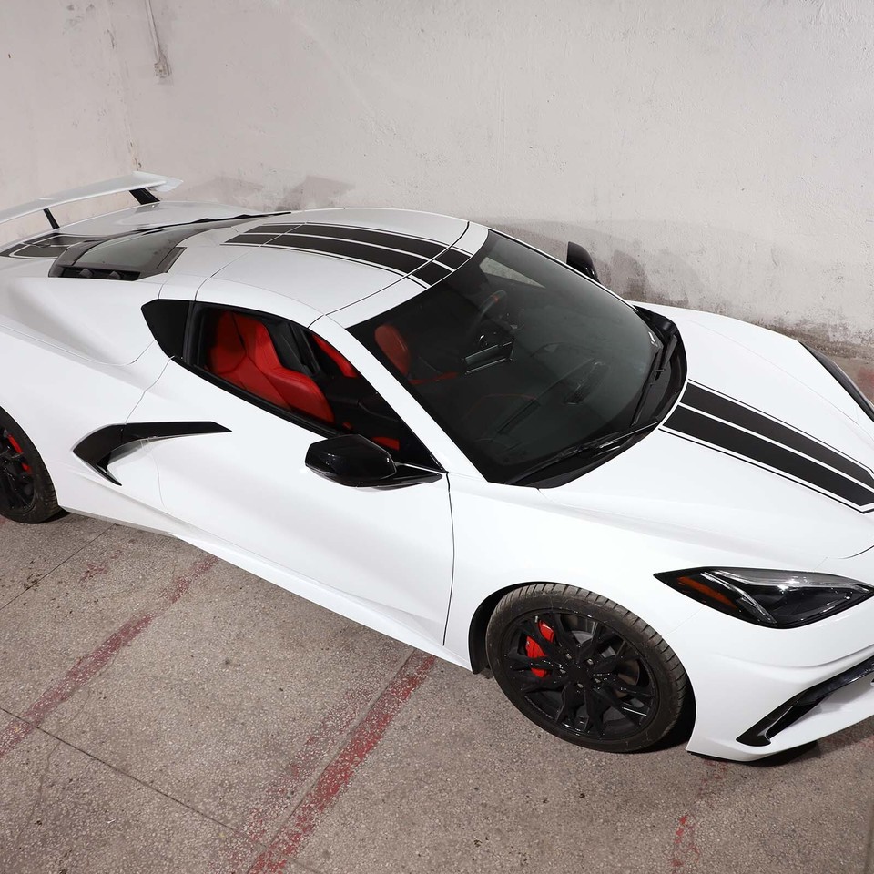 For Corvette C8 2020-24 Black Racing Stripe Overlay Graphic Decal Vinyl ...