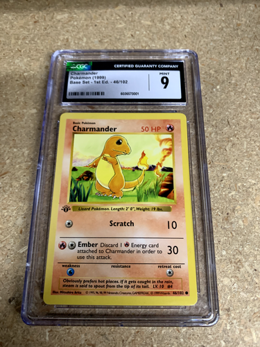 CGC 9 Charmander 1999 Base Set Shadowless 1st Edition 46/102 Pokemon ...