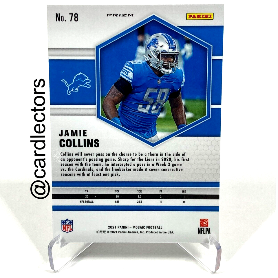 2021 Panini Mosaic Football JAMIE COLLINS #78 Reactive Orange PRIZM SP ...
