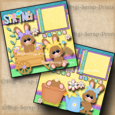 SPRING ~ 2 premade scrapbook pages paper piecing layout printed 12x12 ...