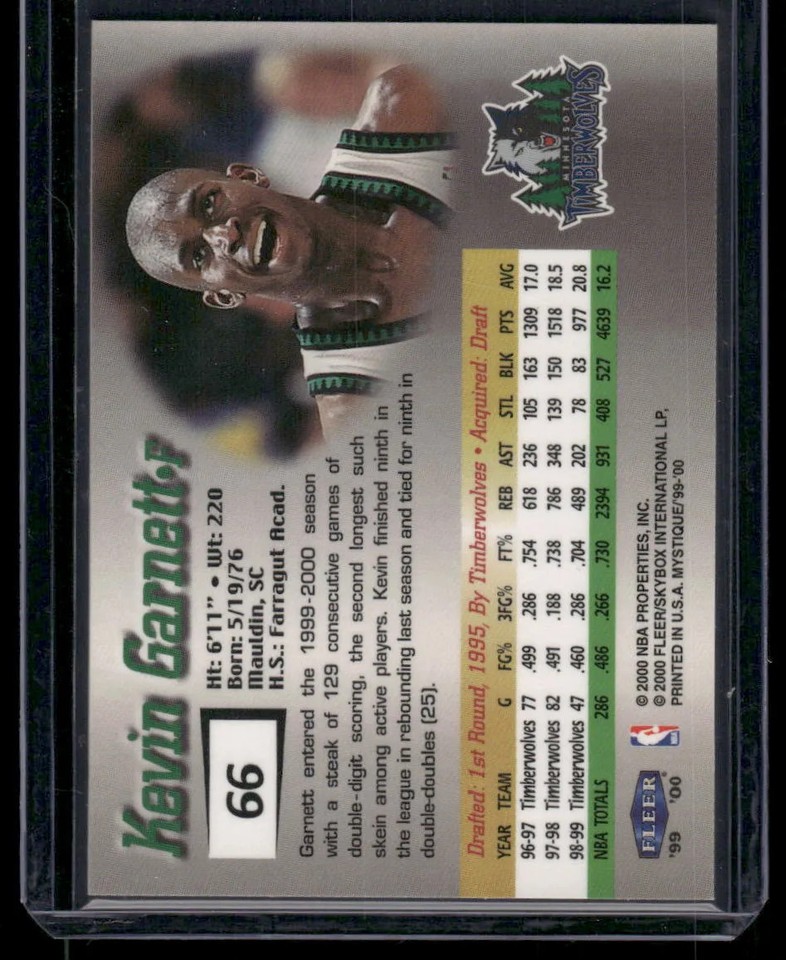 1999 Fleer Mystique Kevin Garnett #66 Basketball | eBay UK