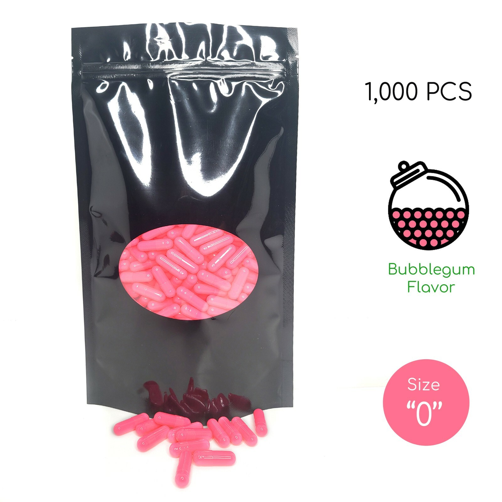 (Size 0) Bubblegum Flavored Capsules pink Pill kosher Gelatin Halal ...