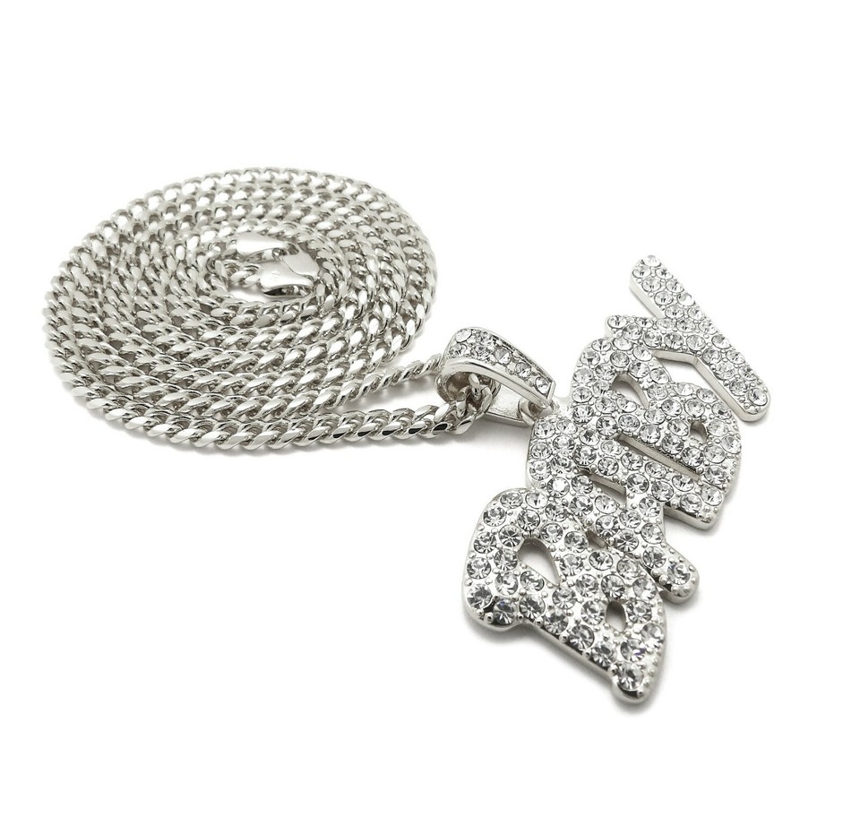 Silver Plated Cubic Zirconia Lil Baby & 24" Box Cuban Rope Brass Chain ...