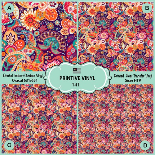 Oriental Paisley Pattern Printed HTV,Adhesive Vinyl-141 | eBay
