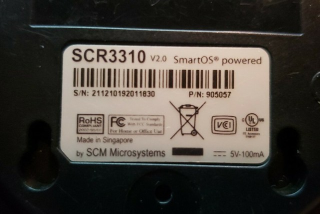 SCM Microsystems USB Smart ID Card Reader Adapter DOD CAC Scr3310 V2.0 ...